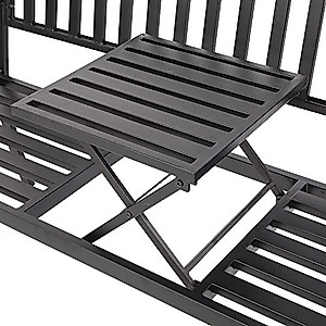 VINGLI 59" Patio Garden Bench Table Outdoor Metal Park Benches,Cast Iron Steel Frame Chair Porch Path Yard Lawn Decor Deck