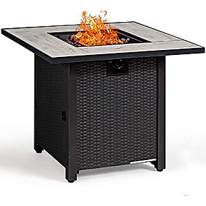 Giantex Propane Fire Pit Table, 30 inch 50,000 BTU Square Gas Firepits w/ Ceramic Tabletop, Emboss Gas Heater w/ Lava Rock, Waterproof Cover, ETL and CSA Certification for Outside(Black & Gray)