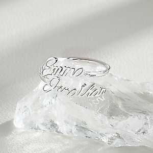 RMREWY 925 Sterling Silver Double Name Ring Personalized Name Ring Adjustable Name Ring Custom Mother Day Jewelry Birthday Gift for Women Mom, Size 5-12