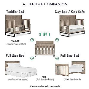 Evolur Kyoto 5-in-1 Convertible Crib in Brown Stone, Greenguard Gold and JPMA Certified, Non-Toxic Baby Safe Paint, Made of Hardwood, Unique Two Tone Design
