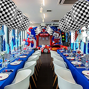 6 Pieces Checkered Balloons, Race Car Balloons 22 Inch Black and White Checkered Balloons 4d Round Sphere Foil Checkered Flag Balloons for Boy Adult Racing Themed Party Decoration Supply