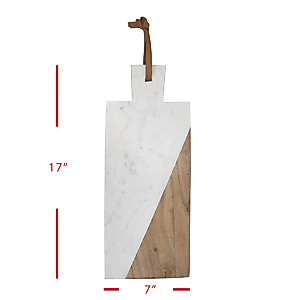 Foreside Home & Garden Small White Rectangle Marble and Wood Kitchen Serving Cutting Board