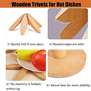 Wooden Trivets for Hot Dishes, Tree Shape Trivet Set, Foldable Kitchen Wooden Trivets, Tree Coaster for Hot Dishes、Pot、Bowl、teapot、hot Pot Holders (4 Piece-Walnut)
