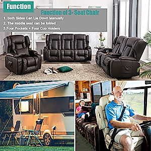 76" RV Loveseat Recliner | Double Recliner RV Sofa & Console | Wall Hugger Reclining RV | RV Theater Seats | RV Couch | RV Theater Seating 3 Seater | RV Furniture Manual Recliner Chair