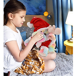DolliBu Santa Rainbow Floppy Moose Stuffed Animal Plush Toy - Super Soft Dress Up with Red Santa Claus Outfit, Cute Moose Gift Perfect Holiday with Name Personalization - 9 Inches