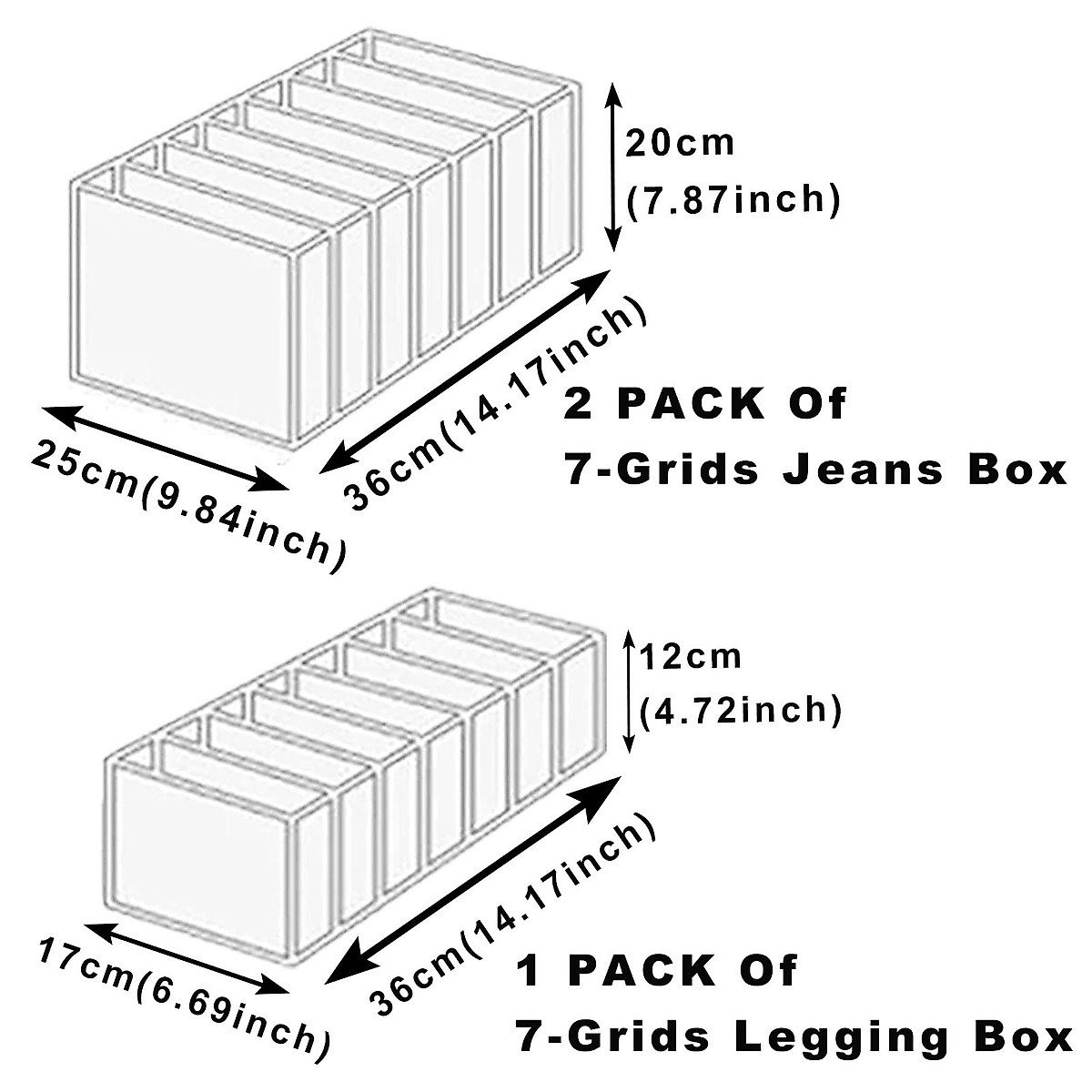 DINBLEX Wardrobe Clothes Organizer 3 Pack, Drawer Organizers For Clothing, Pants Organizer, Clothes Organizer For Folded Clothes, Drawer Organizer Clothes For Jeans(2x7Grids Jeans + 1x7Grids Legging)