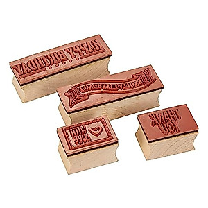 4-Piece Card Making Stamps Set - Wood Mounted Rubber Stamps for Card Making, DIY Crafts, Scrapbooking - Happy Birthday, Thank You, Congratulations, with Love