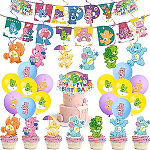 12Pcs Care Cute Bear Party Decoration Rainbow Bear Party Hanging Swirls Decoration for Girls' Cartoon Bear Theme Birthday Party Barnyard Party Supplies
