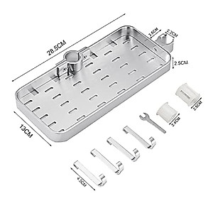 Aluminium Shower Shelf for Shower Rail Shower Caddy Shelves No Drilling Shower Rack,Shower Holder with 4 Hooks Holder and Guardrail Stand for Soap Shampoo Conditioner Organizer,for 19mm - 25mm Rail