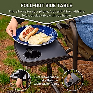 TIMBER RIDGE Lightweight Camping, Portable Laurel Director's Side Table, Cooler Bag & Mesh Pocket Compact Outdoor Folding Lawn Chair, Supports 300lbs, Earth Brown