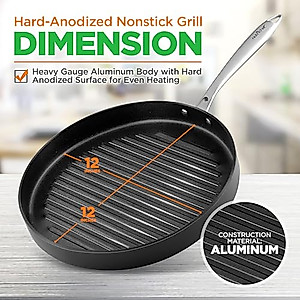 NutriChef Anodized Non-Stick Grill - Dishwasher Safe Nonstick Grill Pan Heavy Gauge Aluminum Body with Hard Anodized Surface for Even Heating, Max Temperature: 500° Fahrenheit (260° Celsius)