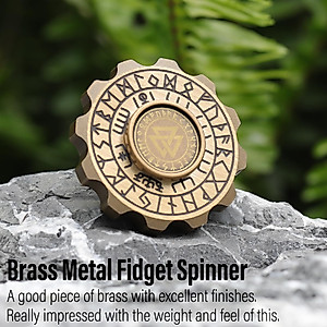 Freelove Viking Pirate & Gossip Design Fidgets Spinners, Copper Metal Spinner Fidget Toy Prime for Adults, Premium Bearing for 4~6 Mins, Autism Sensory ADHD Anxiety Stress Reduce Figet Spiner, Brass