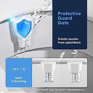 Arofa Bidet Attachment for Toilet, Self-Cleaning, Dual Nozzle Bidet Toilet Seat, Ultra-Slim Bidets for Existing Toilets, Non-Electric, Adjustable Water Pressure, Feminine & Rear Wash (White)