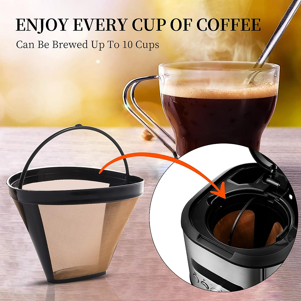 2PCS Reusable Coffee Filters for Ninja, Premium Gold Coffee Filter, No.4 Cone Coffee Maker Filters for Coffee Lovers, Compatible with Ninja Dual Brew Pro Reusable Coffee Filter