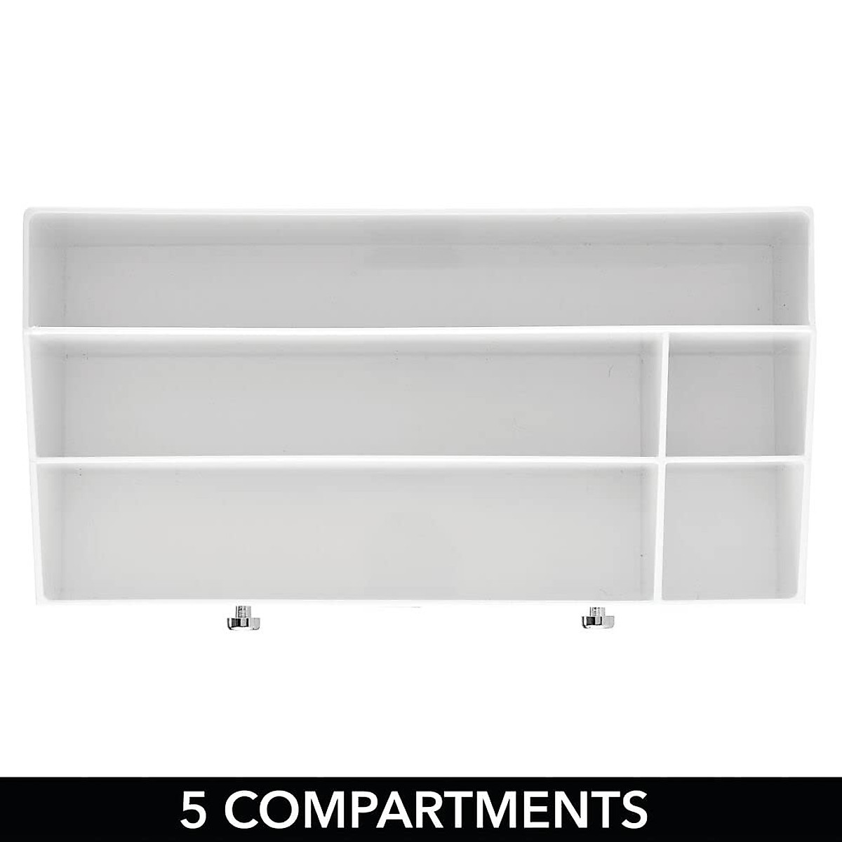 mDesign Plastic Makeup Storage Organizer with 2 Drawers and 5 Divided Sections for Bathroom, Vanity, Cabinet, Countertops - Storage for Cosmetics, Brushes, Blush - Lumiere Collection - White/Clear