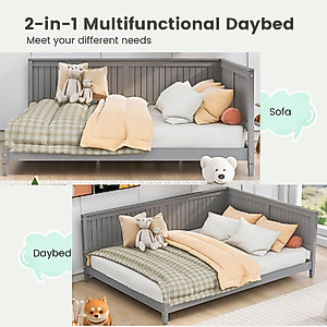 Gustonhon Full Size Daybed,Wood Sofa Bed with Backrest and Armrests,Multi-Functional Day Bed Frame with Slats Support for Living Room Bedroom,No Box Spring Needed (Gray, Full)