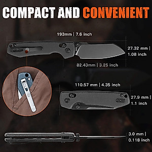 Vosteed EDC Knife, Lightweight Folding Pocket knife with Clip for Men and Women, Crossbar Lock Knife with 3.25" Sandvik 14C28N Steel Cleaver Blade, Micarta Handle for Camping, Hiking - Raccoon