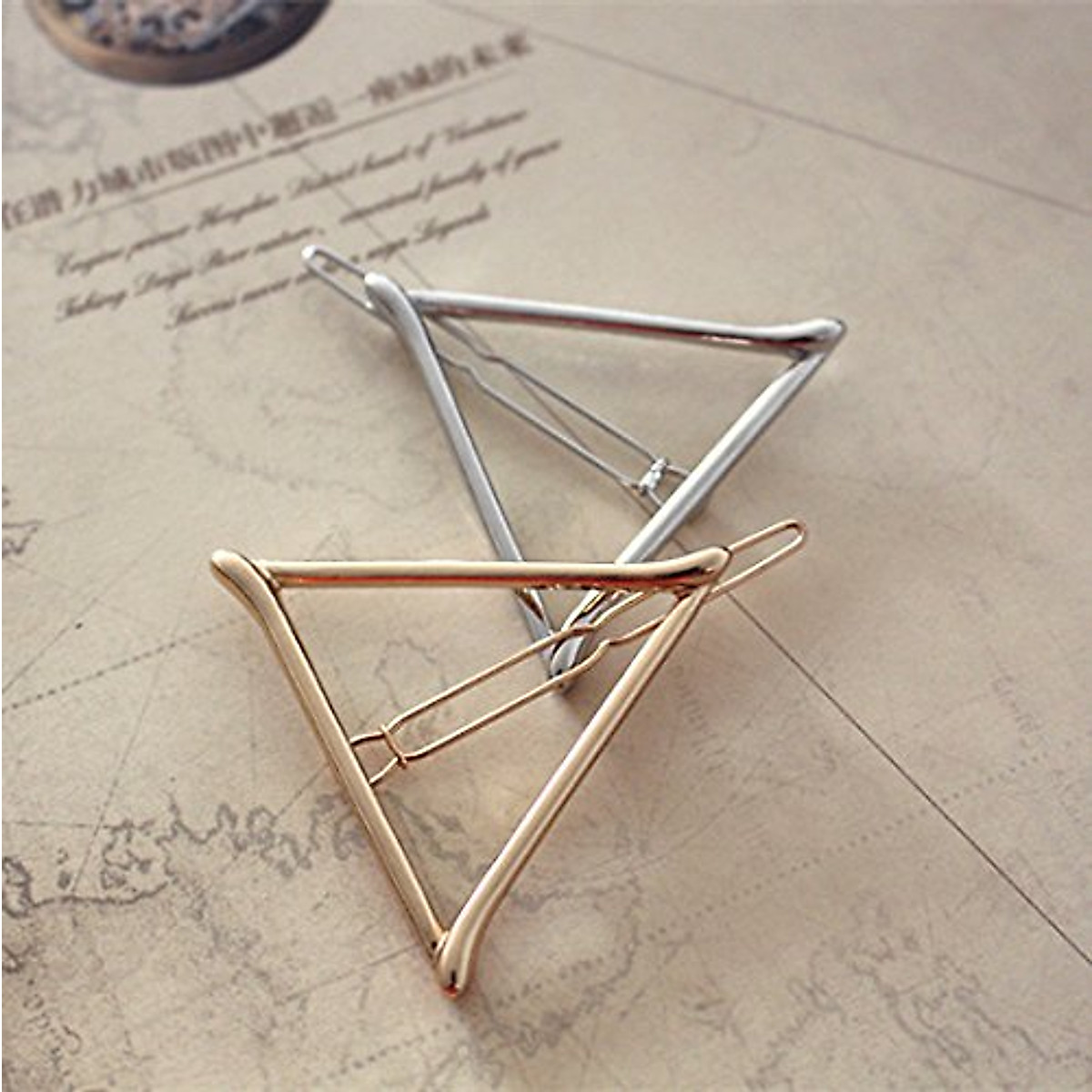 Minimalist Geometric Triangle Hair Clip, Dainty Hollow Metal Hairpin Clamps Accessories Barrettes Bobby Pin Ponytail Holder Statement (Gold and Silver)