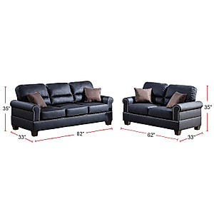 Poundex Bobkona Shelton Bonded Leather 2 Piece Sofa and Loveseat Set, Black