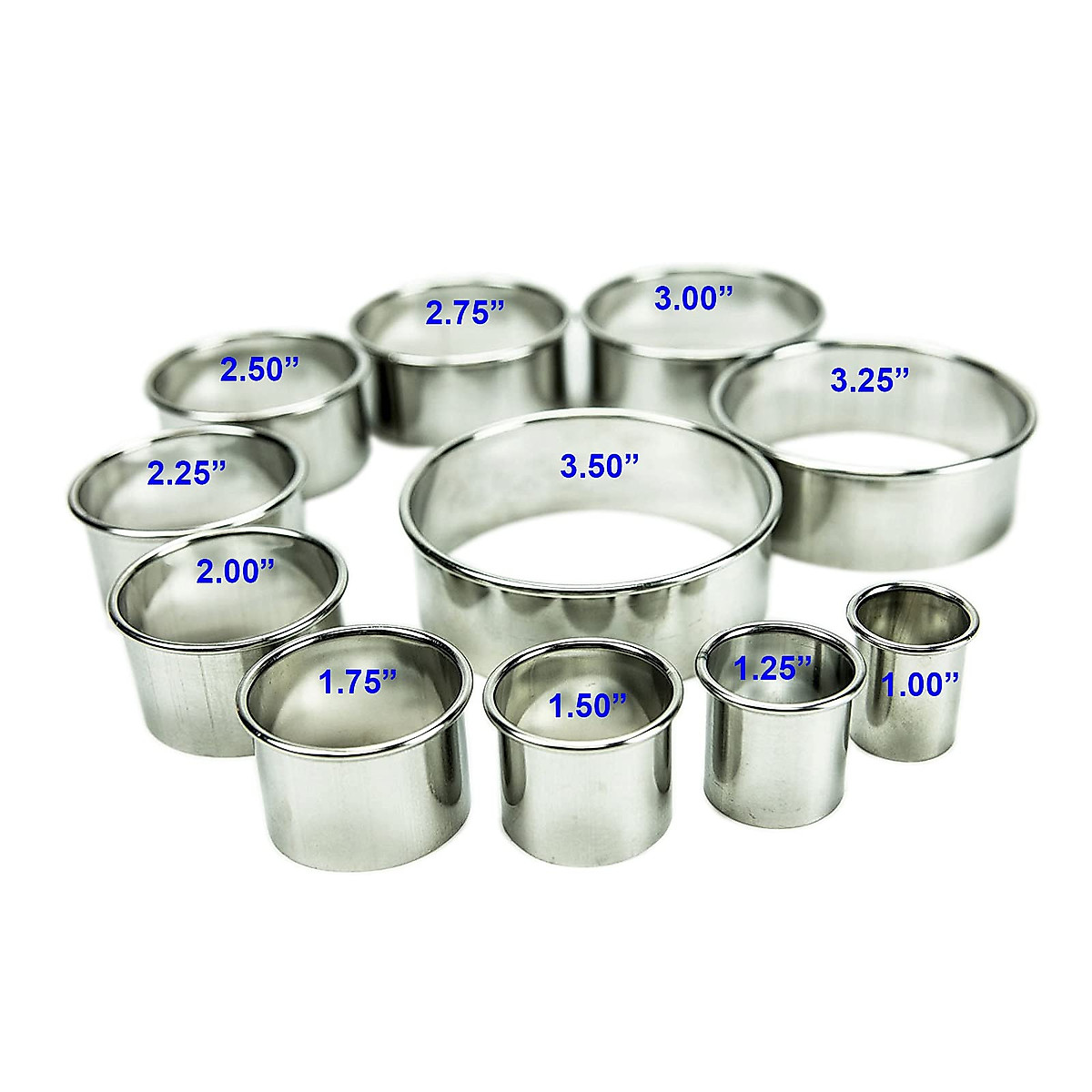 HUJI Round Pastry Dough Cutter Set For Baking Cookies Biscuits Donuts Scones Heavy Duty (1 Pack, Set of 11 Round Cutters)