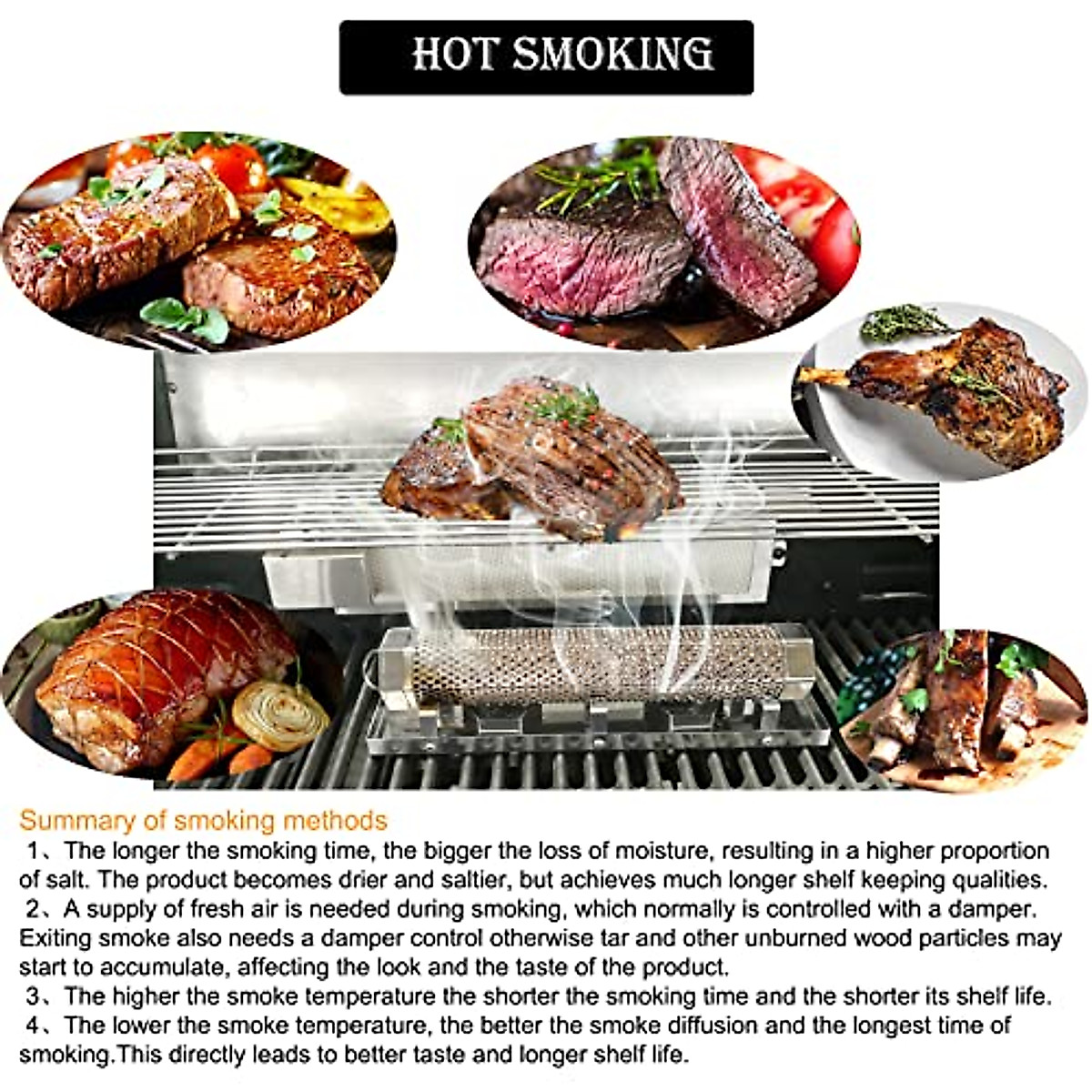 FMOON Upgraded Pellet Smoker Tube With Cold/Hot Smoking Place Platforms ,12" Wood Pellet Tube Smoker With Heat Resistant Glove and 2 Hooks and 1 Brush and 1 Smoke Tube Cover