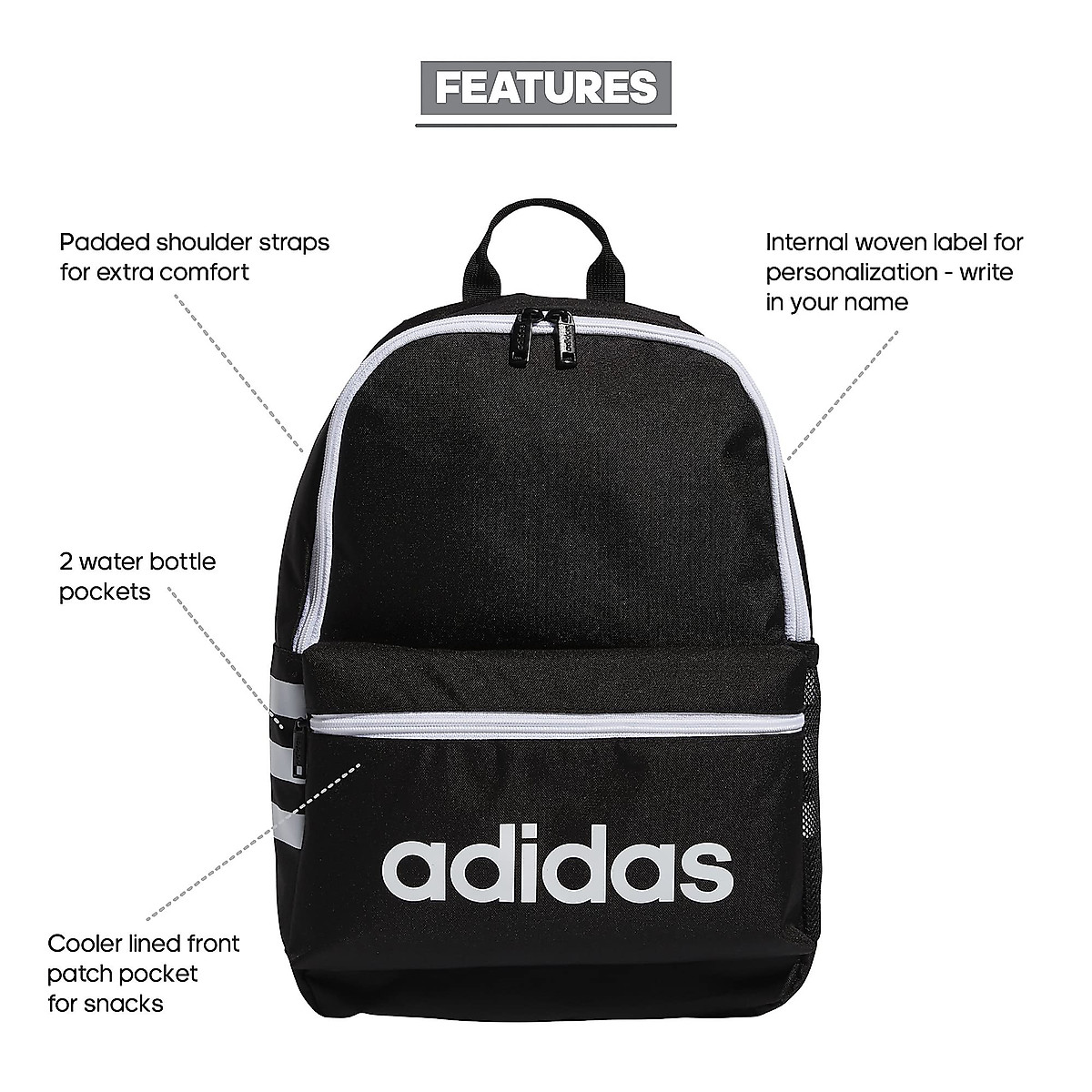 adidas Classic 3S Backpack, Black/White, One Size