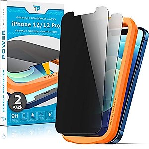 Power Theory Designed for iPhone 12/iPhone 12 Pro Privacy Screen Protector Tempered Glass Anti Spy protection [9H Hardness], Easy Install Kit, 99% HD Bubble Free Case Friendly, Anti-Scratch, 2 Pack