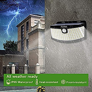 Aootek New Solar Lights 120 LEDs with Lights Reflector,270° Wide Angle, IP65 Waterproof, Easy-to-Install Security Lights for Front Door, Yard, Garage, Deck (4 Pack)