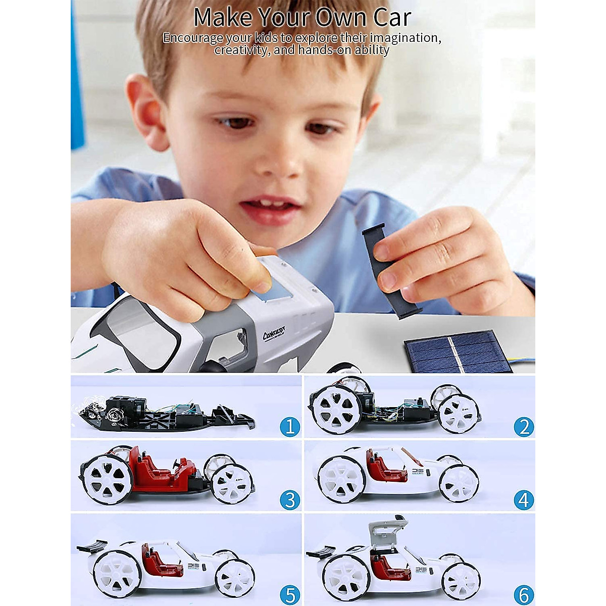 Masefu STEM Car Toy, DIY Eco-Engineering Science Assembly Vehicle with Openable Car Doors, Power by Sun Educational Experiment Building Car Kit for Kids 6+ Years Old Kids