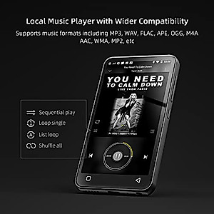 MP3 Player with Bluetooth and WiFi, 4" Full Touch Screen MP4 MP3 Player with Spotify, Android Streaming Music Player with Pandora, Portable HiFi Sound Walkman Digital Audio Player with Speaker (Grey)