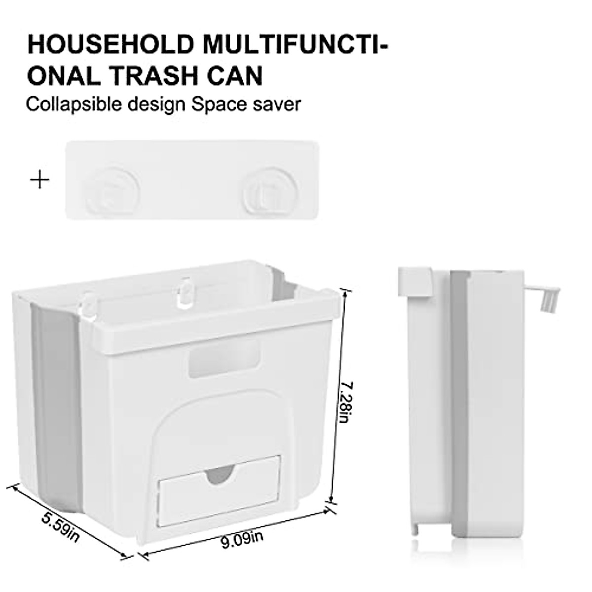Foldable Mini Garbage Can Small Hanging Kitchen Trash Can, Wall Mounted Collapsible Garbage Bin Plastic Waste Bin Compact Portable Trash Can for Cabinet Office Bedroom Bathroom Kitchen Car