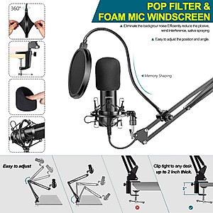 ZAFFIRO USB Microphone, Professional Grade Condenser Microphone, Professional Microphone Kit, Computer Microphone Kit, Adjustable Stand for Professional Recording Studio, Karaoke, Conference Hosting