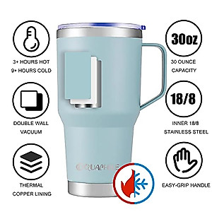 AQUAPHILE 30oz Stainless Steel Insulated Coffee Mug with Handle, Double Walled Vacuum Travel Cup with Lid & Straw, Reusable Thermal Coffee Cup, Portable Coffee Tumbler, for Hot&Cold Drinks(Light Blue)