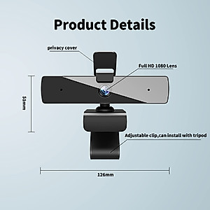 Qtniue Webcam with Microphone and Privacy Cover, FHD Webcam 1080p, Desktop or Laptop and Smart TV USB Camera for Video Calling, Stereo Streaming and Online Classes