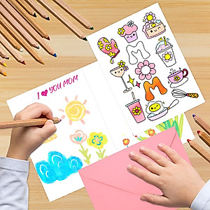 Fancy Land Color Your Own Mother's Day Cards for Kids Classroom Crafts Mom's Day Greeting Cards with Envelopes for DIY Birthday Gifts School Activities Party Favors Supplies 12Pcs