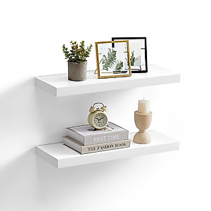 VASAGLE Wall Shelves Set of 2, Floating Shelves, Wall Mounted, 8 x 23.6 x 1.5 Inches, Display Shelves for Picture Frames, Wall Decor, Hanging Shelf for Living Room, Kitchen, White ULWS056W01
