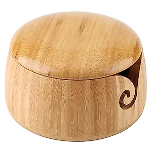 ZJchao Yarn Bowl Natural Handmade Crafted Wooden Yarn Bowl with Removable Lid for Knitting and Crocheting, for Mom and Grandmother