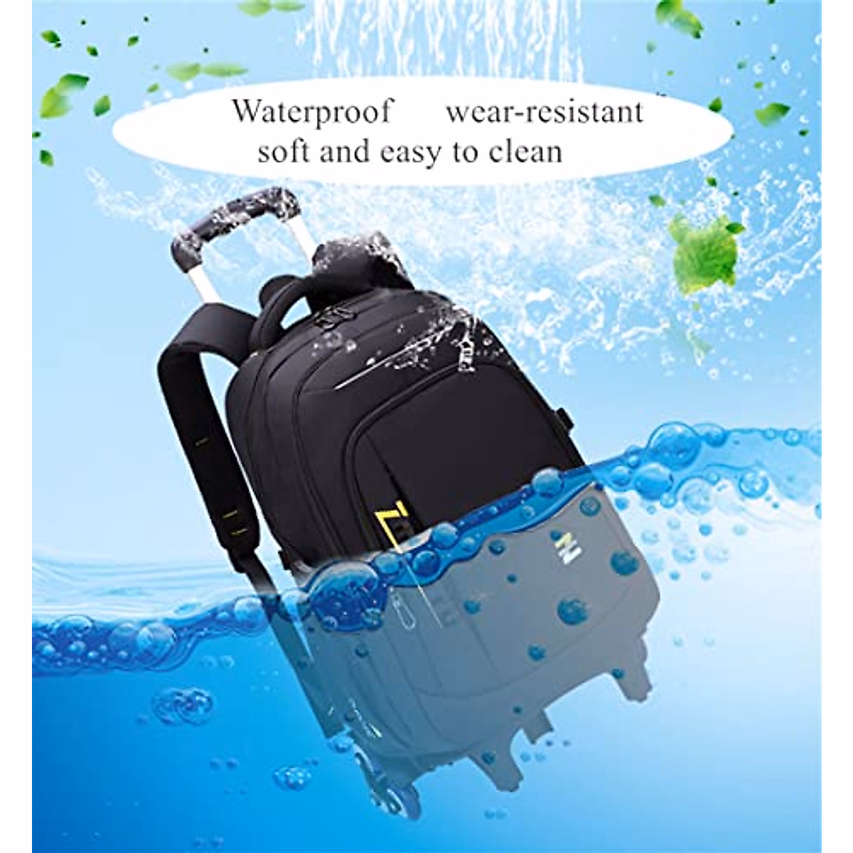 EKUIZAI Solid Color Trolley Backpack Schoolbag for Middle School Students Elementary Rolling Bag Daypack for Teen Boys