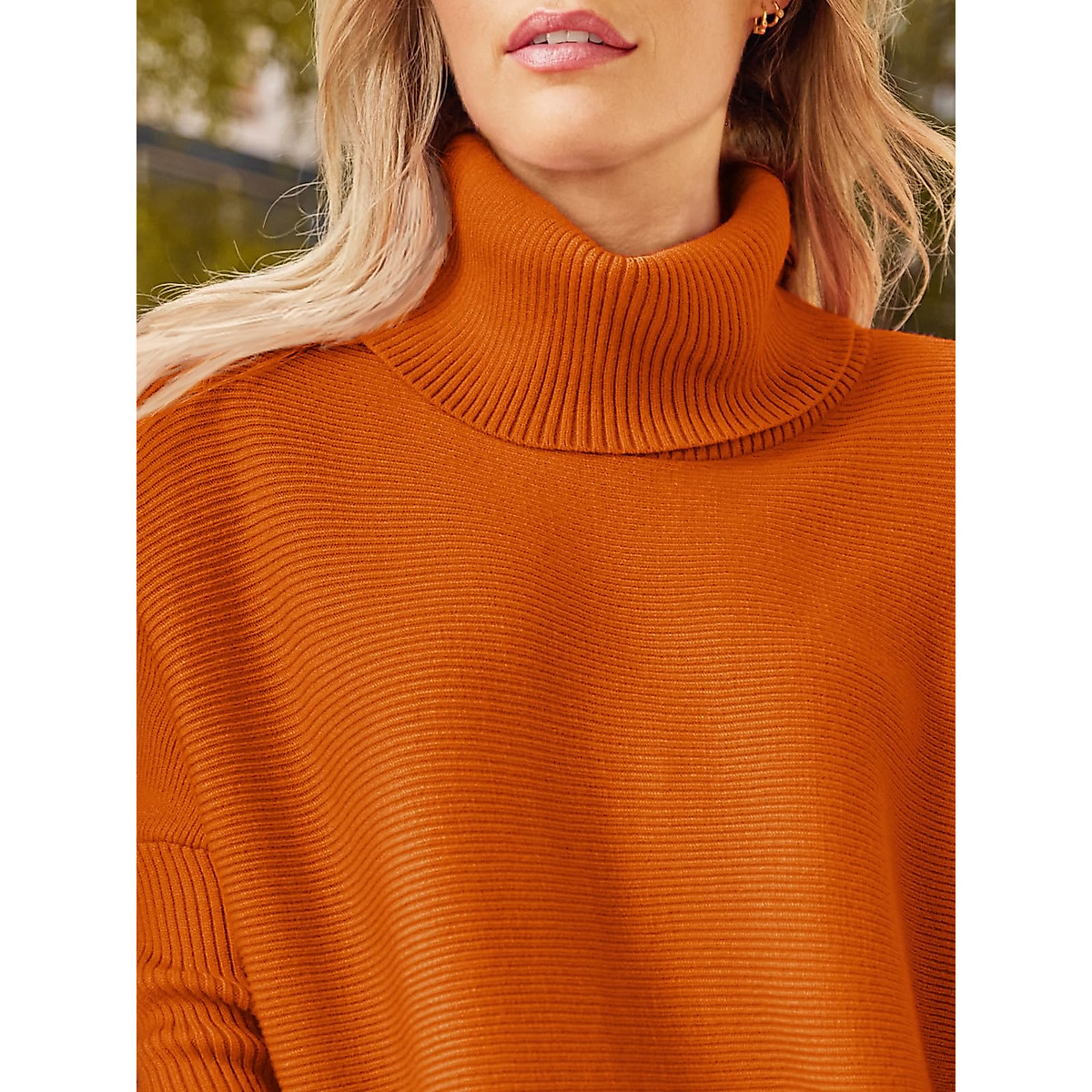LILLUSORY Orange Turtleneck Oversized Sweaters Long Batwing Sleeve Tunic Pullover Sweater Knit Tops