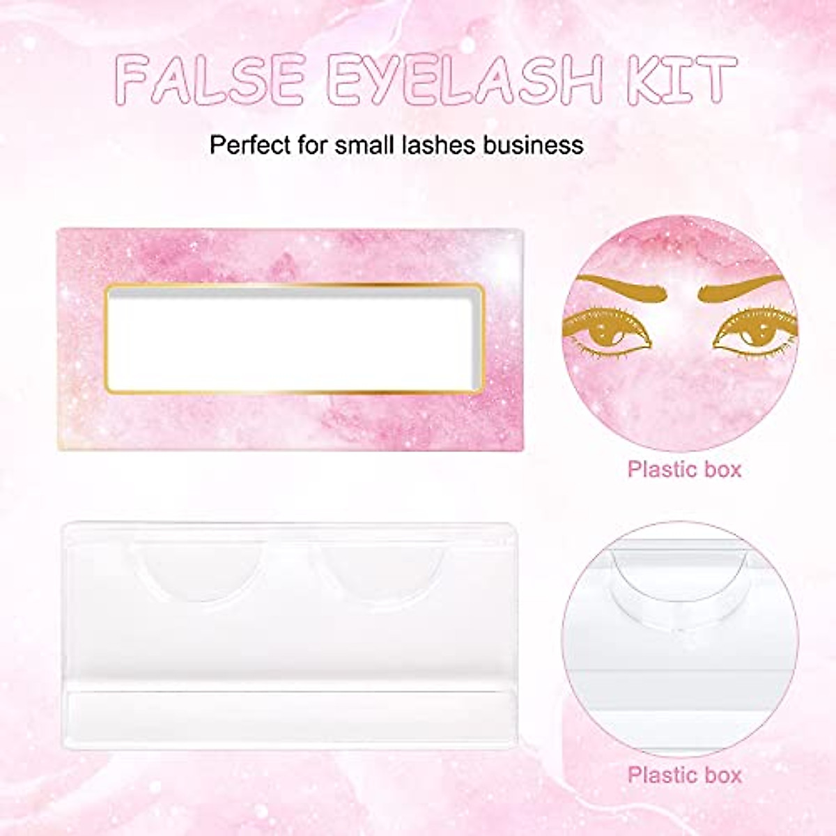 175 Pieces Lash Packaging Wholesale, Include 30 Empty Eyelashes Packaging Box, 30 False Lash Trays, 15 Eyelash Tweezers and 100 Eyelash Brush Mascara Wands Disposable (Pink)