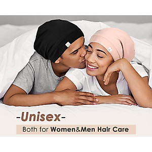 YANIBEST Slouchy Beanie Hat Satin Lined Sleep Cap Satin Bonnet Chemo Headwear Caps for Women and Men Pure Black