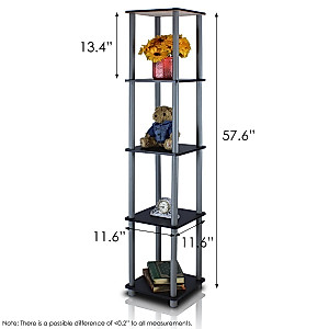 FURINNO Turn-N-Tube 5-Tier Corner Square Rack Display Shelf, Round, Black/Grey