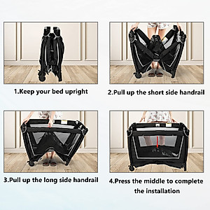 Kinder King 5 in 1 Portable Nursery Center, Foldable Playard for Baby & Toddler, Infant Pack n Play w/Bassinet, Mattress, Newborn Changing Table, Cradle, Travel Bag, Music Box, Storage Basket, Black