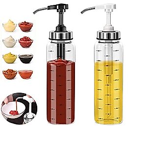 Sauce Squeeze Bottle, No Drip,Lead-Free Glass Bottles,17 Ounce Big Olive Oil Dispenser Bottle Set, Ketchup Salad Dressing Honey Oil Presser,Sticky Sauce Squeeze Bottle for Kitchen and BBQ(2 Pack)