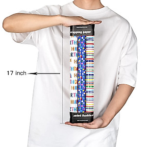 MAYPLUSS Birthday Wrapping Paper Roll - Mini Roll - 17 inch X 120 inch Per roll - Polka dots, Stripes Patterns (42.3 sq.ft.ttl)