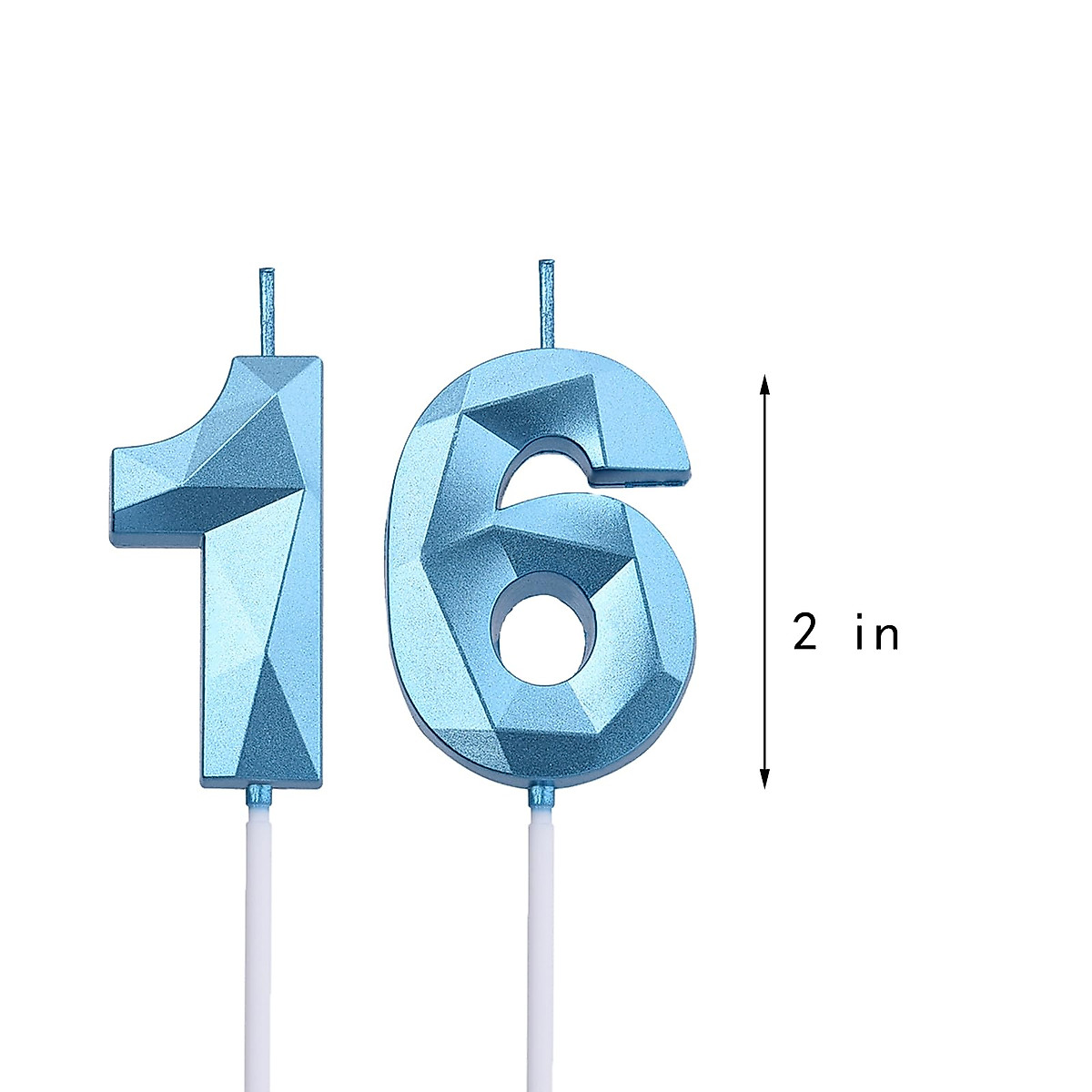 2 inch Blue 16 & 61 Birthday Candles, 3D Diamond Number 16th & 61st Cake Topper for Boys Girls Birthday Party Decorations Theme Party