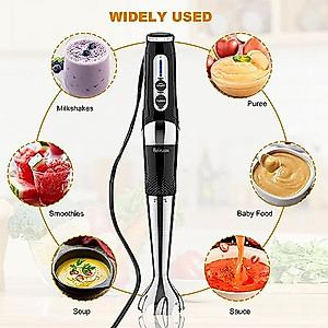 4-in-1 Immersion Hand Blender: 3-Angle Adjustable with Variable 21-Speed Control, Powerful Hand Blender Electric for Milkshakes | Smoothies | Soup| Puree | Baby Food (White)