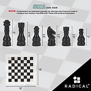 RADICALn 15 Inches Large Handmade White and Black Weighted Marble Full Chess Game Set Staunton and Ambassador Style Marble Tournament Chess Sets for Adults