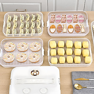 OFFKITSLY Food Storage Containers with Lids, Plastic Cookie Storage Containers Airtight, 4-Layer Stackable Food Containers Dumpling Storage Box, White