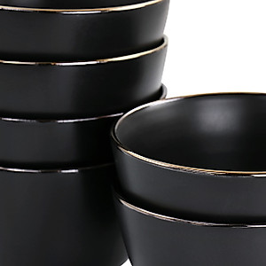 Elama Paul 6 Piece Stoneware Bowl Set in Matt Black with Gold Rim (Arthur Paul Bowl), 6 Piece Set